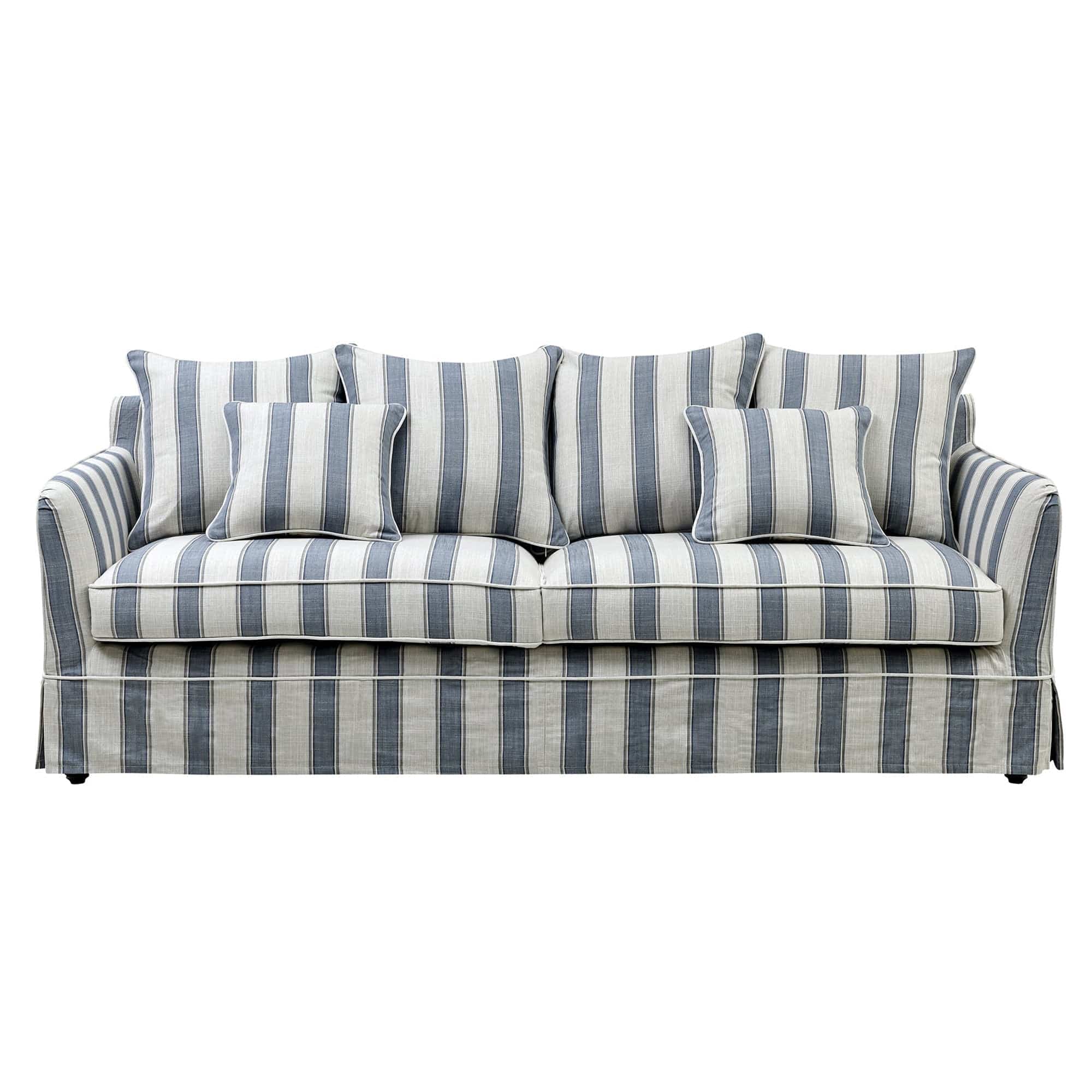 Noosa 3 Seat Hamptons Sofa Blue Sky Stripe Linen Blend – Oneworld ...